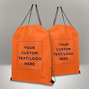 DISCOUNT PROMOS Custom Non-Woven Drawstring Backpacks Set of 100, Personalized Bulk Pack - Bring Everywhere You Go, Great for Travelling, Gym and for Everyday Use - Orange