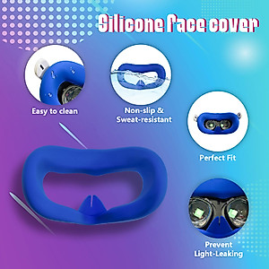 LEABBY 2Pcs VR Silicone Face Cover for Oculus Quest 2,Light-Thin VR Face Pads,Waterproof Anti-Dirty Replacement Facial Cushion VR Pads Accessories (2Pcs/Red+Blue)