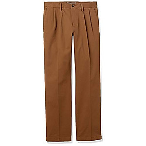 Amazon Essentials Men's Classic-Fit Wrinkle-Resistant Pleated Chino Pant (Available in Big & Tall), Dark Khaki Brown, 42W x 34L