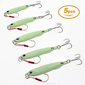 Luminous Fishing Jigs Spoons Lures, Metal Long Casting Jigging Spoon Lure Vertical Hard Swimbait for Walleye Bass Trout Freshwater & Saltwater (5pcs 0.35oz 0.53oz 0.7oz 1.06oz & 1.41oz)