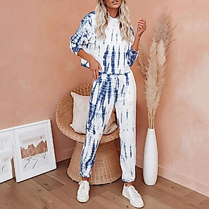 VEZAD Women Tie Dye Sweatsuit Tracksuit Long Sleeve Pullover Sweatpants 2 Pcs Lounge Jogger Set