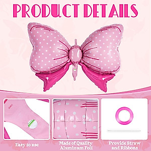 6 Pcs Pink Bow Balloons for Girls, 35 Inch Bow Foil Balloons,Pink Bows Gender Reveal Decorations for Birthday Party Wedding Baby Shower Mouse Party Decoration (Pink)