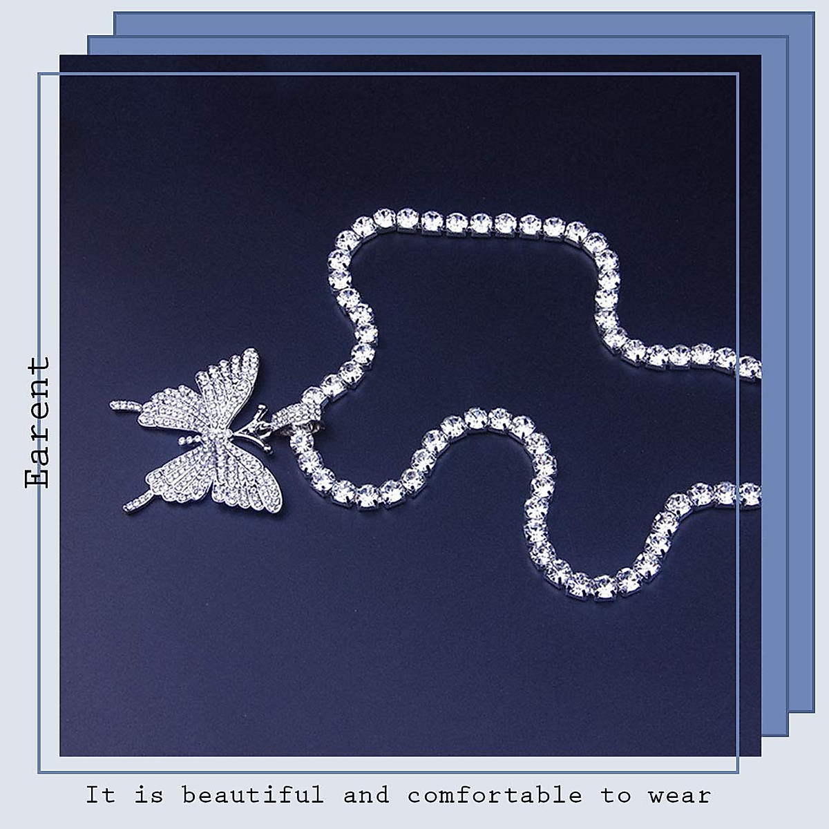 EARENT Rhinestone Butterfly Choker Necklace Crystal Butterfly Pendant Necklaces Chain Sparkly Neck Jewelry for Women (A-Silver)