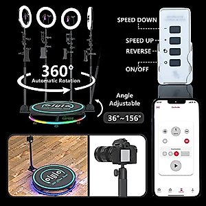 OLYLO 360 Photo Booth Machine 115cm with Software for Parties with Ring Light,Flight Case,Free Logo Customization,7 People Stand on APP Remote Control Automatic Slow Motion 360 Spin Camera Video Booth