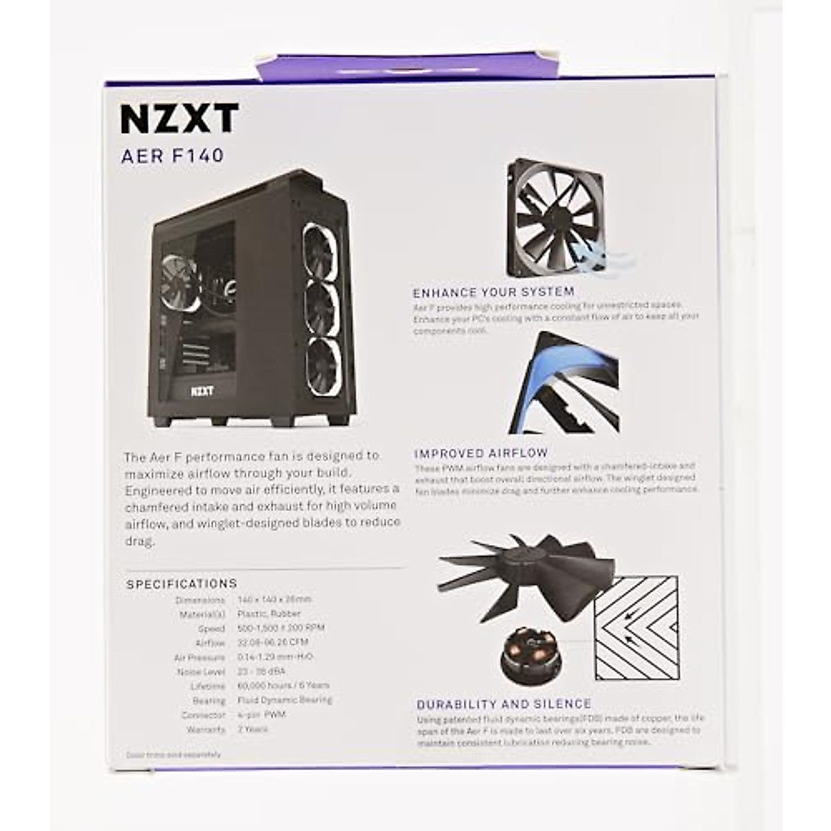 NZXT AER F - RF-AF140-B1-140mm - Winglet Designed Fan Blades - Fluid Dynamic Bearings - PWM Airﬂow Fans - Gaming Computer Fan