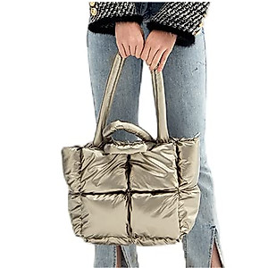 Trendy Puffer Tote Bag, Lightweight Padding Shoulder Bag, Winter Shoulder Bag (Bronze)