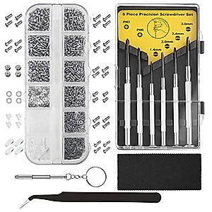 Eyeglasses Repair Kit, 1100PCS Eyeglass Screws and 6 Pcs Precision Screwdriver Set and Tweezers for Glasses, Sunglass, Jewelry, Spectacles and Watche