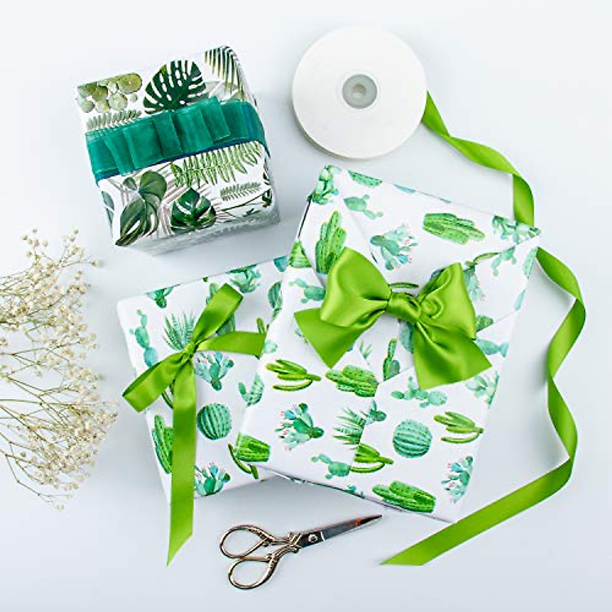 WRAPAHOLIC Wrapping Paper Roll - Watercolor Cactus Print for Wedding, Birthday, Holiday, Baby Shower Wrap - 30 inch x 33 feet