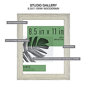 MCS Studio Gallery 8.5x11 Picture Frame Gray Woodgrain, Rectangle Photo Frame for Photos, Posters & Art Prints & Easel for Tapletop Display (1-Pack)