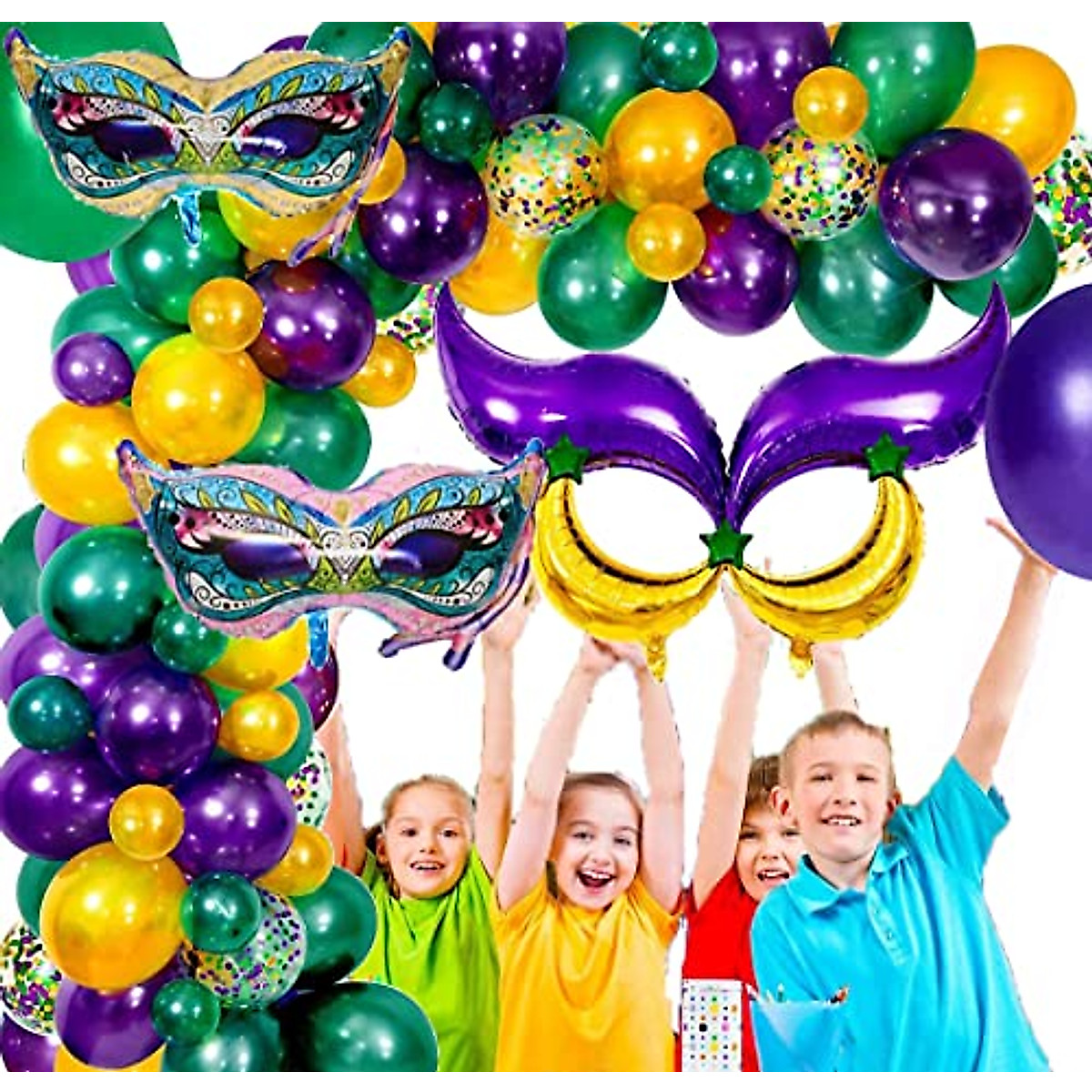114 PCS Mardi Gras Balloons Party Decoration Large Sized Mardi Gras Mask Foil Balloons Moon Star Foil Balloons for Mardi Gras Birthday Baby Shower Masquerade New Orleans Party
