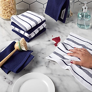 KitchenAid Albany Dishcloth 8 Pack Set, Cobalt Blue/White, 12"x12"