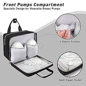 Wearable Breast Pump Bag with Cooler Compartment, Breast Pump Travel Bag Compatible with Elvie, Momcozy S12 Pro, Willow & Medela Pump, Carrying Case for Breast Pump and Accessories, Black