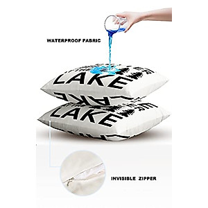 Outdoor Waterproof Pillow Covers for Patio Furniture Life is Better at The Lake Decorative Throw Pillow Cover Plants Living Quote Pillowcases Set of 2 Cushion Case for Sofa Couch Chair 18 x 18 in