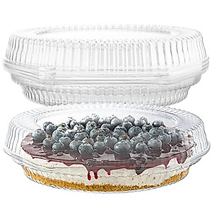 Supellectilem 9" Plastic Disposable Pie Containers with Hinged Locking Lids | 5 Round Pie Keepers/Flan Containers for Transport