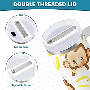 Stainless Steel Vacuum Insulated Tumbler 40 Oz with Handle and Straw, Cute Monkey Banana Travel Coffee Tumbler