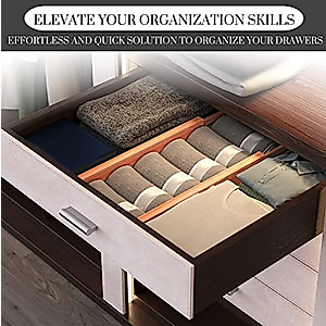 Expandable Bamboo Drawer Dividers 8 pack(17.5"-22")Drawer Organizer for Kitchen Organization,Clothes,Utensils,Silverware,Dressers,Office,Desk,Bathroom,Bedroom,Spring Loaded Adjustable Deep Separators