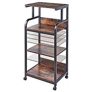 Fannova 4 Tier Printer Stand with Adjustable Storage Shelf, Large Tall Printer Table with Wheels for Home Office Small Spaces Organization, Stand Cart for Computer PC Tower CPU Shredder, Rustic Brown