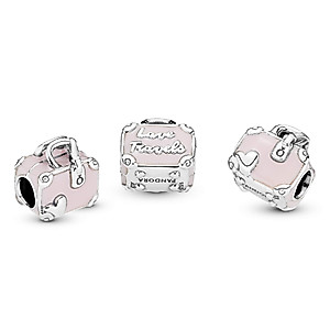 Pandora Pink Travel Bag Charm - Compatible Moments Bracelets - Jewelry for Women - Gift for Women in Your Life - Made with Sterling Silver & Enamel