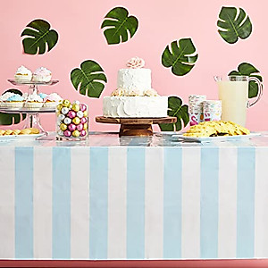 3 Pack Light Blue and White Striped Tablecloth, Disposable Table Cover for Summer Beach Theme Party Decorations (54 x 108 in)