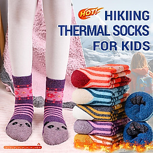 Eocom 6 Pairs Children's Winter Warm Wool Socks Kids Toddlers Boys Girls Thermal Thick Boot Cozy Crew Socks (8-12 Years, Snowflake Animal)