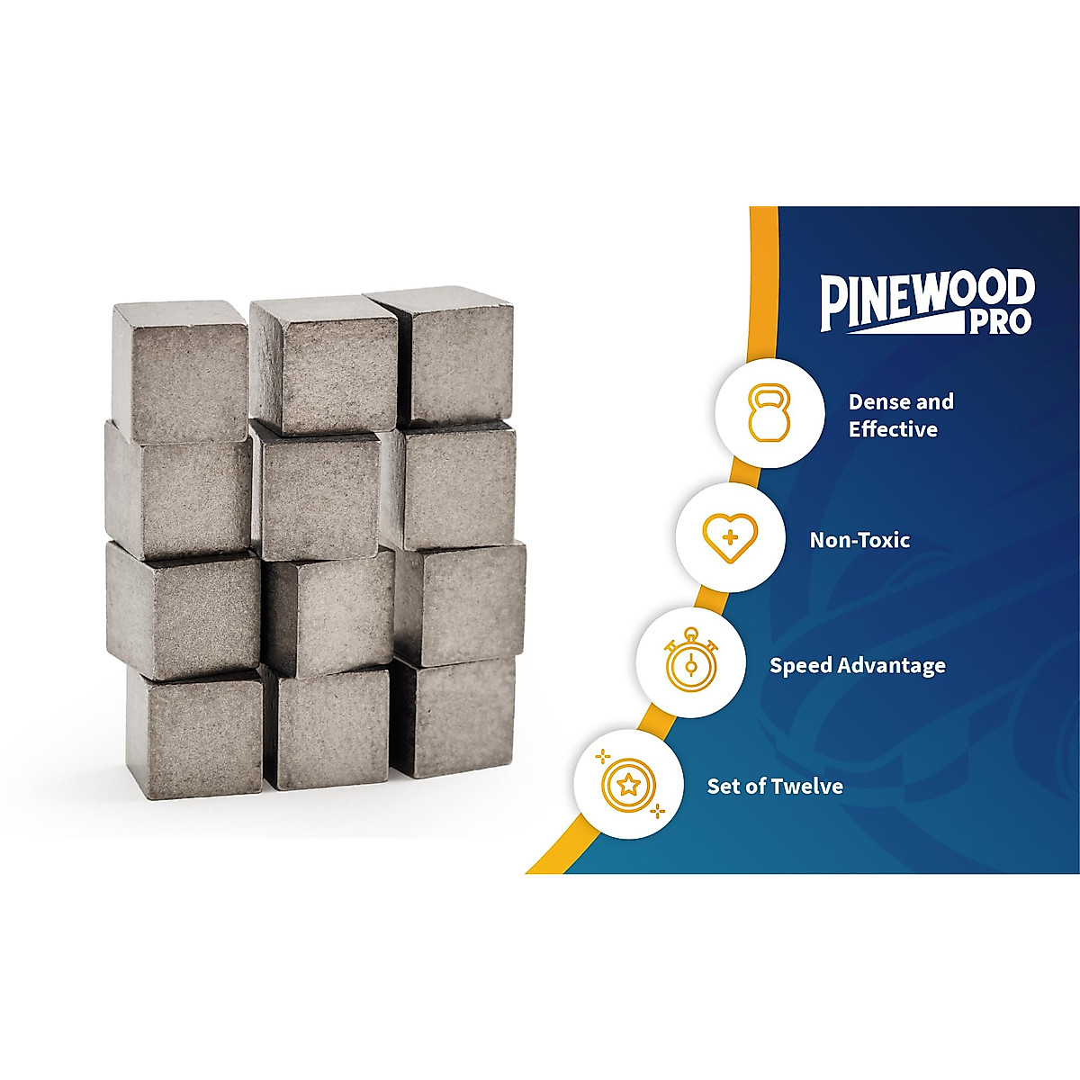 Pinewood Pro Derby Car Weights Tungsten Cubes 2oz Total Weight, Twelve Cubed Weights for Highest Speed to Make Fastest Pinewood Derby Car