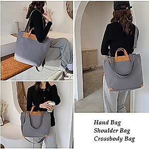 Bydenwely Casual Daily Canvas Tote Shoulder Satchel Bag with Zipper, Multifunctional Practical Large Capacity Handbag for Everyday Carry for Work School Shopping Traveling Beach Sports (Lilac Grey)