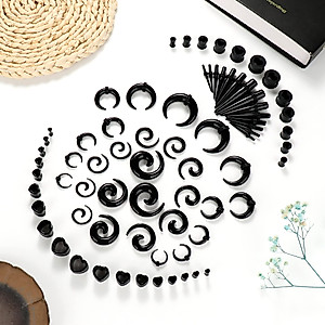 JeryWe Ear Stretching Kit 84 Pieces 14G-00G Ear Gauges Expander Set Acrylic Tapers and Plugs & Silicone Tunnels Body Piercing Jewelry Set