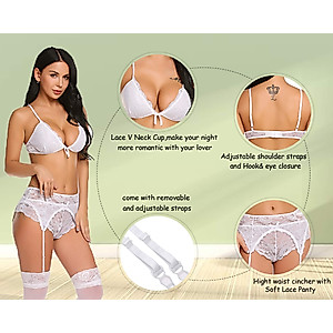 Avidlove Women Lace Lingerie Set with Garter Belts Strap Babydoll Bralette Bra and Panty Set (L Pure White)
