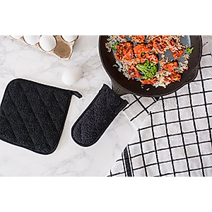 DII Basic Terry Collection Quilted 100% Cotton, Pan Handle, Black, 3 Piece