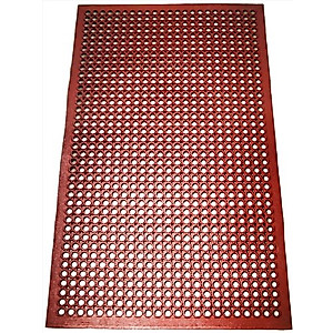 New Star Foodservice 54521 Commercial Grade Grease Resistant Anti-Fatigue Rubber Floor Mat, 36" x 60", Red