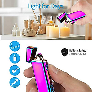 Lighter, Electric Arc Lighter Windproof Lighter Plasma Lighter - USB Rechargeable, Upgraded Battery Indicator - Multichrome