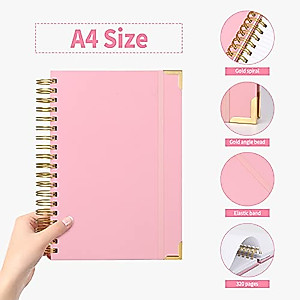 Ddaowanx Hardcover Spiral Notebook, College Ruled Notebook Journal, 8.5"x11", 320 Pages Leather Writing Journal for Women, 3 Subject A4 Hardcover Notebook for Work School (A4)