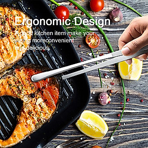 VIRFIN 3PCS Kitchen Tweezers, Fine Tweezer Tongs for Cooking, Extra-Long Stainless Steel Cooking Tweezers f or Kitchen, Baking, Sea Food, Food, BBQ, Repairing and Pet Feeding(10 12 12 Inch, Silver)