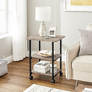 VASAGLE Printer Stand, 3-Tier Machine Cart with Wheels and Adjustable Table Top, Heavy Duty Storage Rack for Office and Home, Greige + Black