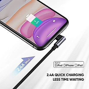 UGREEN MFi Certification Lightning Cable, Right Angle 3FT Lightning Cord, Phone Charger Cord Nylon Braided Compatible with iPhone 13/13 Pro/12/12 Pro/11/X/XS/8/7, iPad Pro, AirPods Pro Black