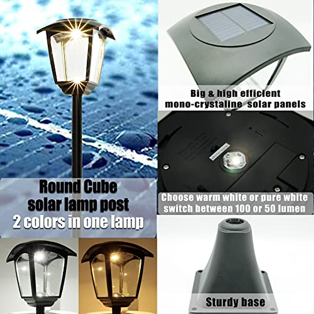 Solar Lamp Post Lights Outdoor Waterproof 68" Super Bright 100 Lumen Solar Pole Lights Outdoor for Garden Lawn Patio Porch Backyard Pathway Driveway USB Rechargeable Warm White & White Lights