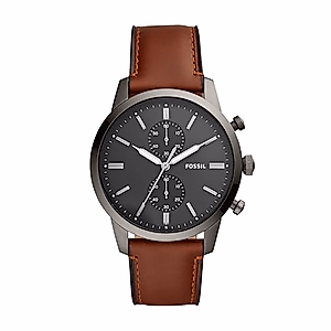 Fossil Men's Townsman Quartz Stainless Steel and Leather Chronograph Watch, Color: Smoke, Amber (Model: FS5522)