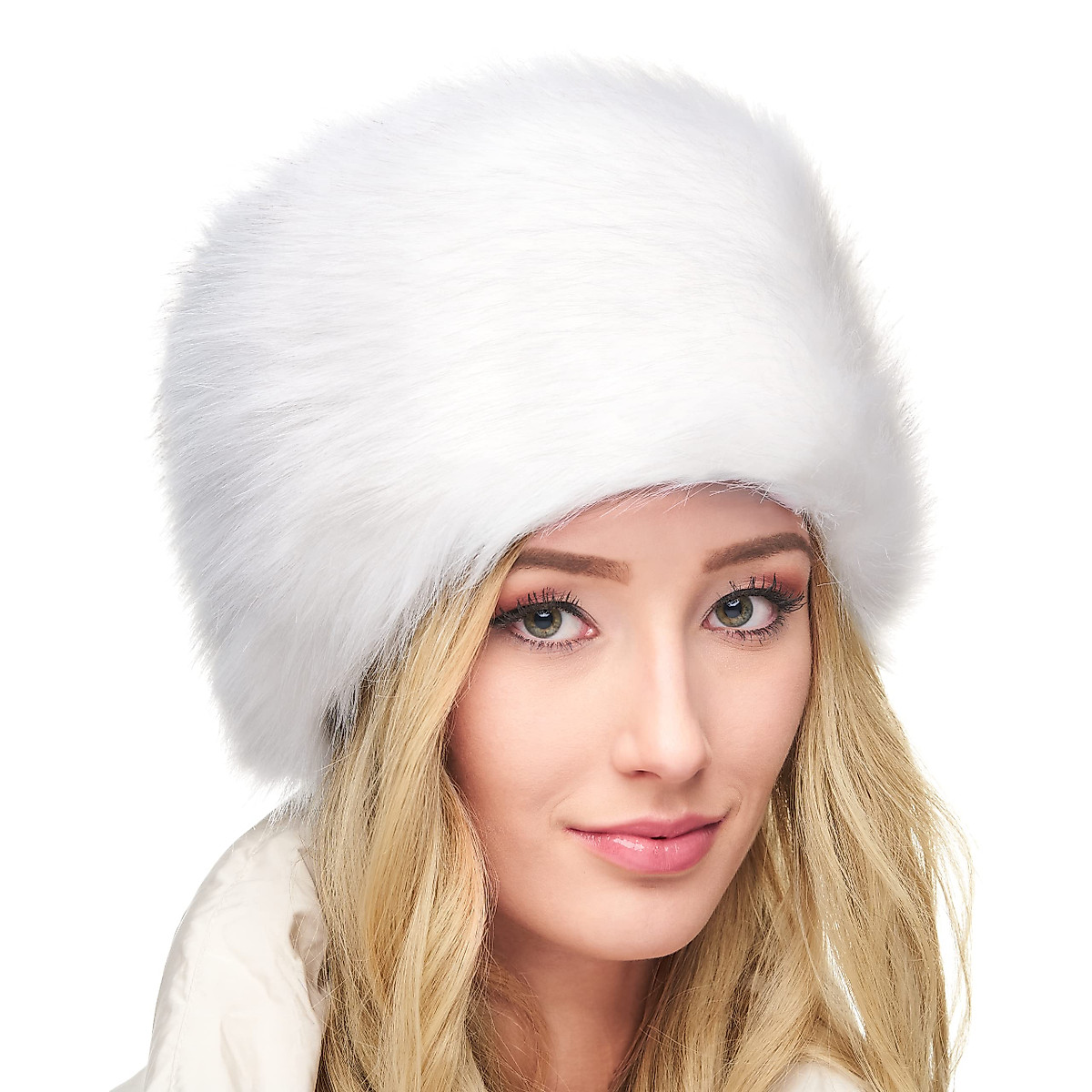 Futrzane Classic Cossack Hat - Faux Fur Hats for Women - Warm Furry Russian Hat (M, White Classic)