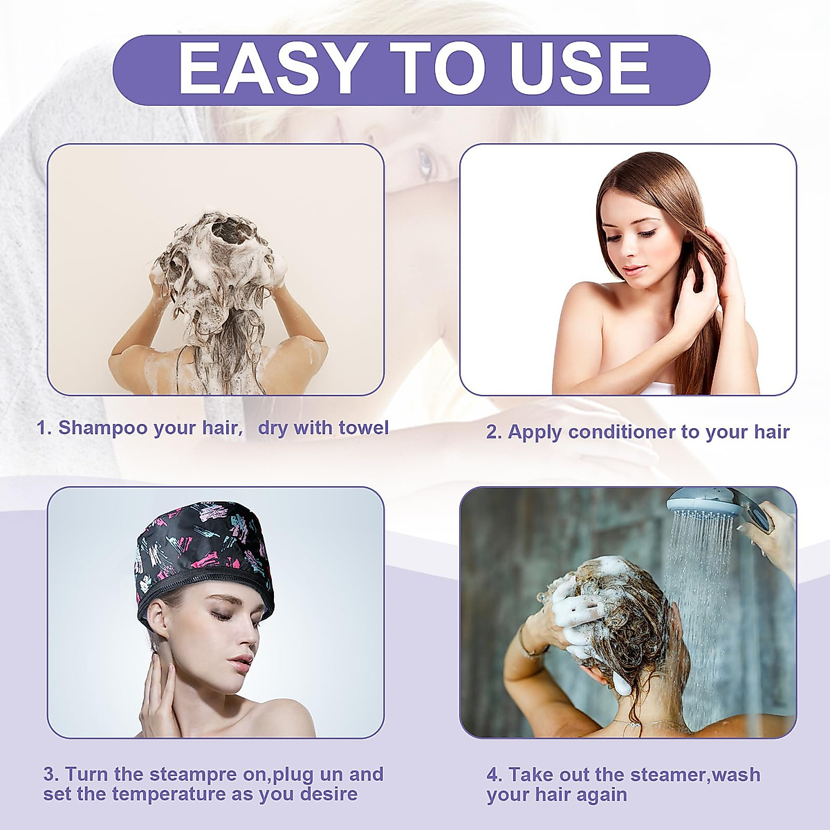 Alotlucky Hair Thermal Steamer Treatment SPA Cap Nourishing Care Hat with Adjustable Temperature Control,Moisturize and Nourish, Hair Care for Home Use(Black)