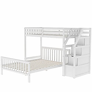 DEYOBED Twin Over Full Wooden Bunk Bed and Loft Bed Convetible with Storage Staircases for Kids Teens
