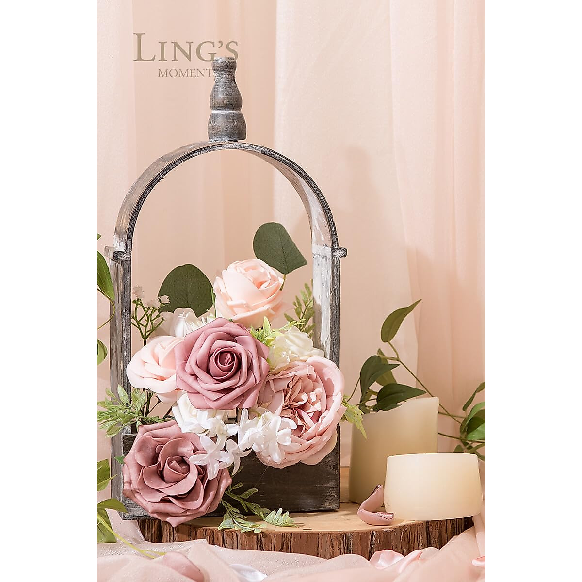Ling's Moment Garden Dusty Rose Artificial Wedding Flowers Combo for Wedding Bouquets Centerpieces Flower Arrangements Bridal Shower Decorations