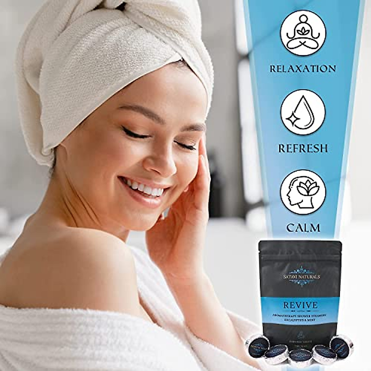 Satavi Naturals Eucalyptus & Mint Shower Steamers, Aromatherapy for Women & Men, Shower Bombs, Natural Essential Oils, Vapor Tabs for a Relaxing Spa Like Experience - 30g Tablets (15 Pack)