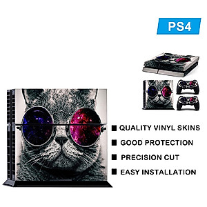 FOTTCZ Whole Body Vinyl Skin Sticker Decal Cover for PS4 Console and 2PCS Controllers Skins Cool Cat
