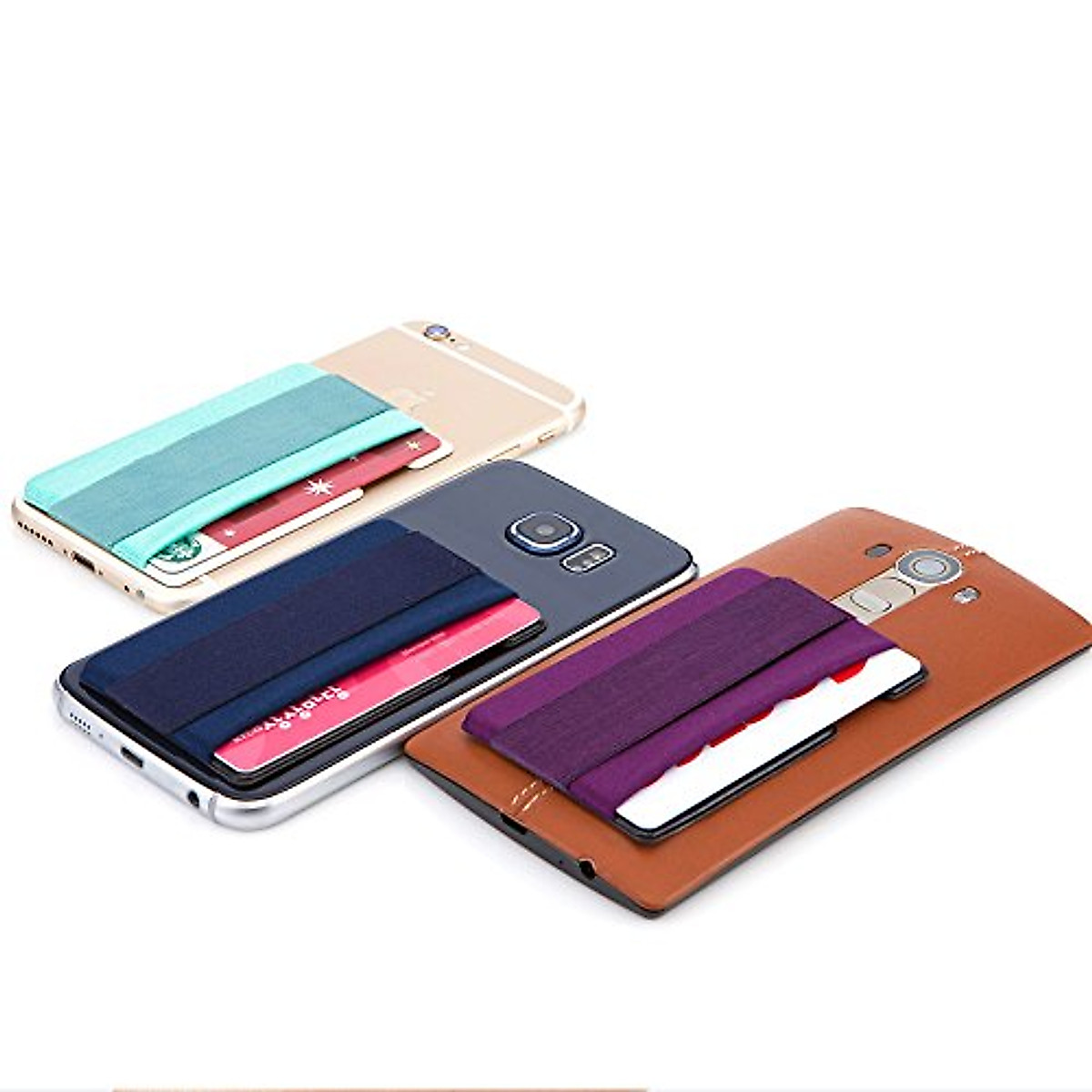 Sinjimoru Cell Phone Grip with Card Wallet, Phone Wallet Stick on Card Holder for Back of Phone, Slim Wallet with Elastic Phone Strap. Sinji Pouch Band Purple