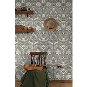 NextWall Honeysuckle Trail Floral Peel and Stick Wallpaper (Daydream Grey)
