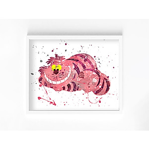 Cheshire Cat Prints, Alice in Wonderland Watercolor, Nursery Wall Poster, Holiday Gift, Kids and Children Artworks, Digital Illustration Art