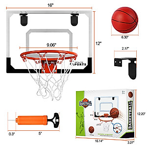 AOKESI Indoor Mini Basketball Hoop Set with 3 Balls for Kids and Adults - Pro Mini Basketball Hoop for Door with Complete Basketball Accessories Perfect Christmas Birthday Gifts for Kids Boys Teens