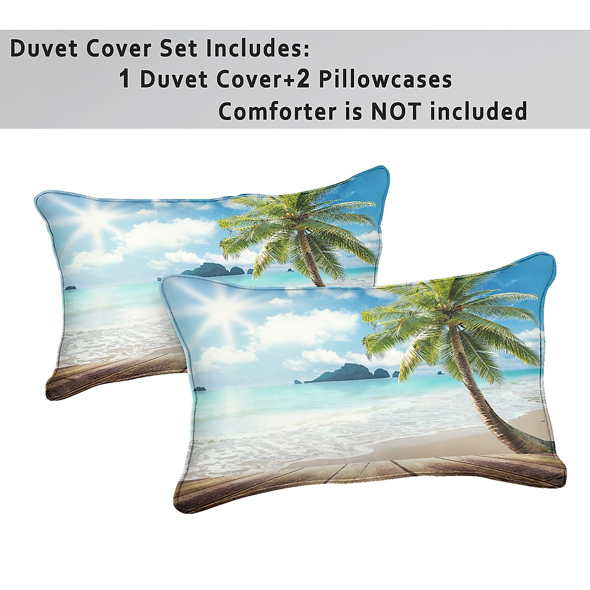 Bedbay Tropical Bedding Set Queen Size,Beach Duvet Cover,Sunny Beach Palm Tree Comforter Cover,Summer Bedding Beach Room Decor,3 Pieces Soft Beach Quilt Cover with Zipper Closure(Beach,Queen)