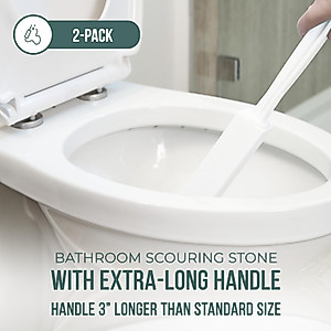 Powerstone Pumice Stone Toilet Bowl Cleaner with Extra Long Handle - 2 Pack | 3'' Longer Handle | Remove Hard Water Stains, Rings & Limescale from Toilets, Bathtubs, Sinks, Pools, BBQ