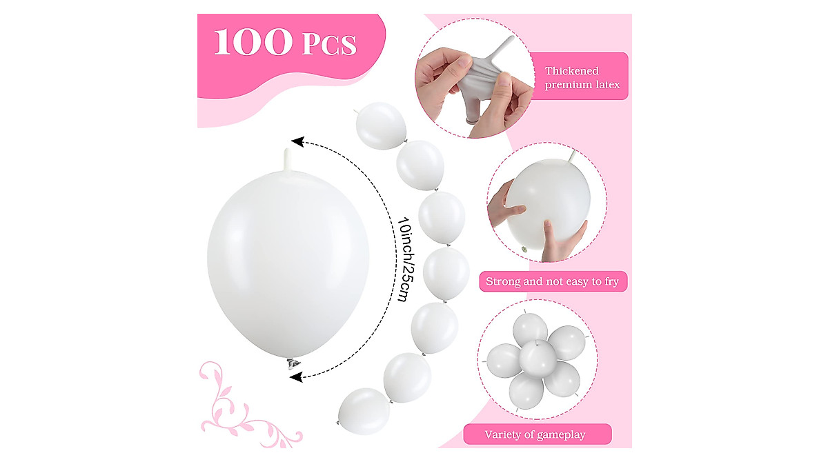 100 White Link Balloons for Easy Party & Wedding Decor